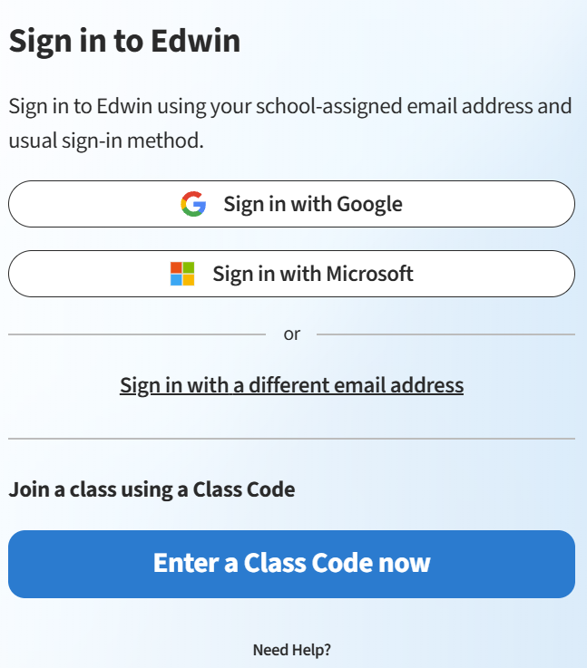 Sign in to Edwin with a Google or Microsoft Account